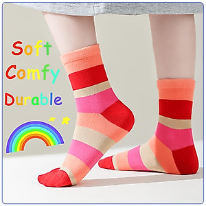 hakugoo Kids Crew Socks Seamless Boys Girls Rainbow Stripes Socks Cotton Athletic Socks 6-8 Years Unisex Cute Fun Socks Boot Socks 5 Pairs (Set B,L)
