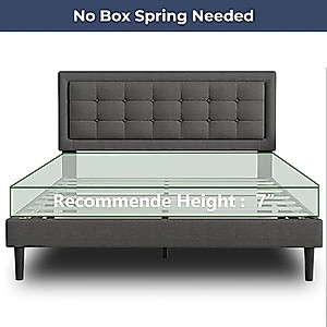 IULULU Full Bed Frame, Upholstered Platform Bed Frame with Linen Fabric Headboard, Full Size Mattress Foundation with Wooden Slats Support, Easy Assembly, No Box Spring Needed, Dark Grey