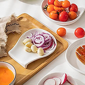 HOMBENE Spoon Rest for Kitchen Counter, 5.5 Inches Spoon Holder, Ceramic Ladle Rest for Stove Top, Spatula Holder Porcelain, Coffee, Kitchen Utensils Accessories, Set of 4, White