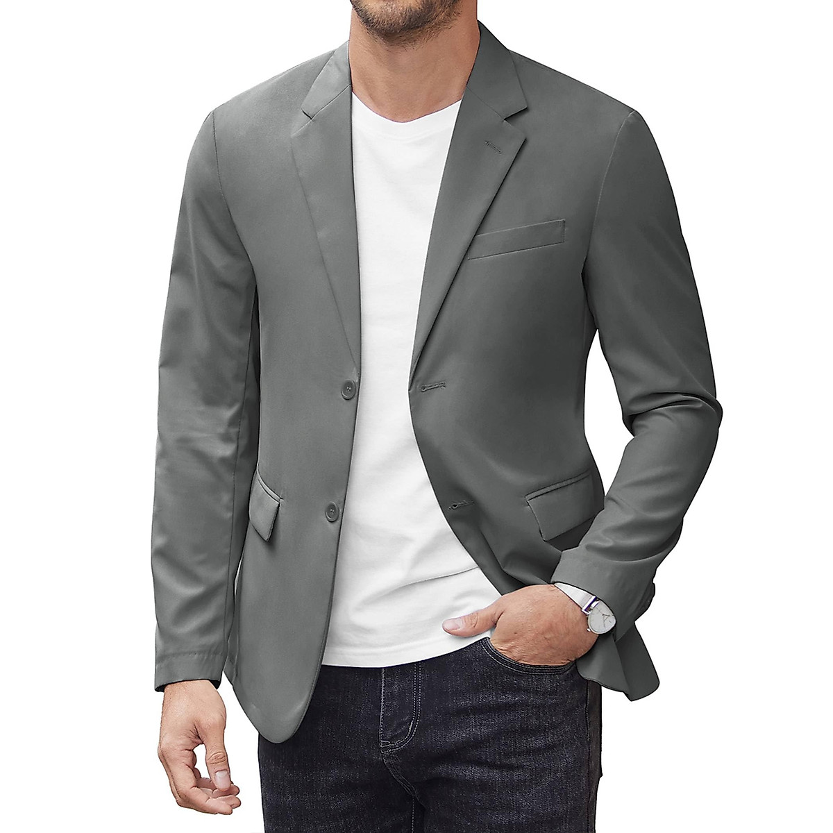 COOFANDY Men’s Casual Blazer Jackets Two Button Lightweight Slim Fit Sports Coat Grey