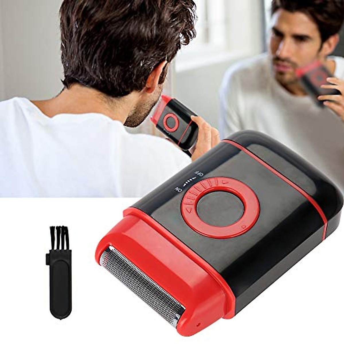Electric Shaver, Ultra-thin Foil Pop-up Beard Trimmer AA Battery Power Shaving Razor for Men(Red)