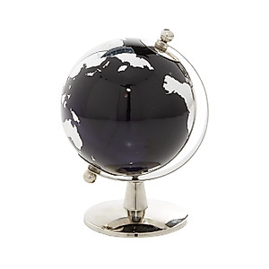 Deco 79 Stainless Steel Metal Globe with Silver Accents, 6" x 6" x 8", Black