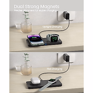 Wireless Charging Pad for Apple Device, GEEKERA Magnetic 2 in 1 Dual Wireless MagSafe Charger for iPhone 15/14/13/12 Pro Max/Pro/Mini, Apple Watch Ultra/8/7/6/SE/5/4/3, AirPods 3/Pro 2