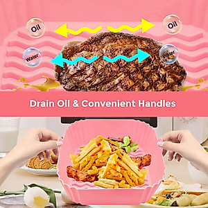 Silicone Air Fryer Liners, 8'' Square 4 to 7 QT Reusable Heat Resistant Food Grade Airfryer Silicone Liners Inserts Baskets Bowl Accessories for COSORI Instant Vortex CHEFMAN Air Fryer Oven Microwave