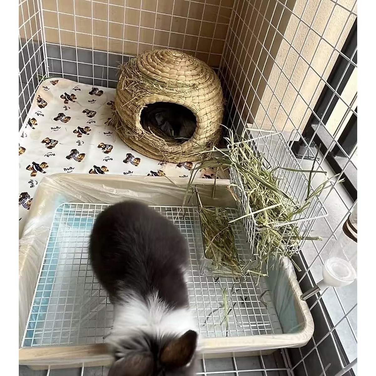 2PCS Rabbit Hay Feeder, Metal Bunny Hay Rack Rabbit Cage Hanging Hay Holder Hay Rack Basket for Guinea Pigs Ferret Chinchilla Small Animal Cage Accessories (White)