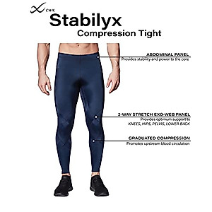 CW-X Men's Stabilyx Joint Support Compression Sports Tights, True Navy, Large