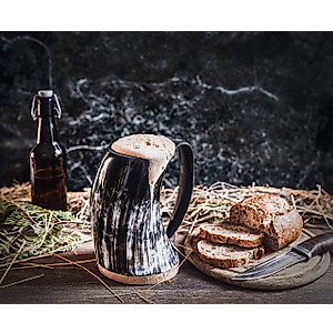 Norse Tradesman Personalized Engraved Viking Drinking Horn Mug - Holiday Themed Designs and Submit Your Text for Engraving - Multiple Tankard Sizes & Engraving Options