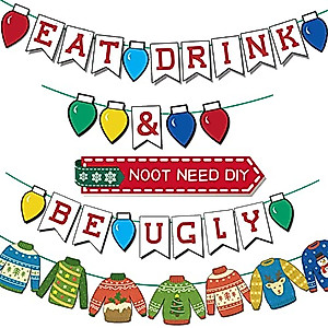 Funnlot Ugly Sweater Party Banner Not Need DIY Tacky Sweater Decorations Ugly Sweater Party Supplies Eat Drink And Be Ugly Banner Tacky Christmas Sweater Garland For Wintertime Holiday Office