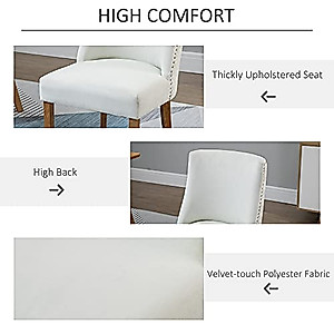 HOMCOM Modern Dining Chairs Set of 2 with High Back, Dining Room Chairs with Nailhead Trim, Upholstered Seats and Solid Wood Legs for Kitchen, Cream White