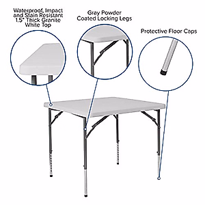 Flash Furniture Kathryn 2.79-Foot Square Height Adjustable Granite White Plastic Folding Table, 34" Square