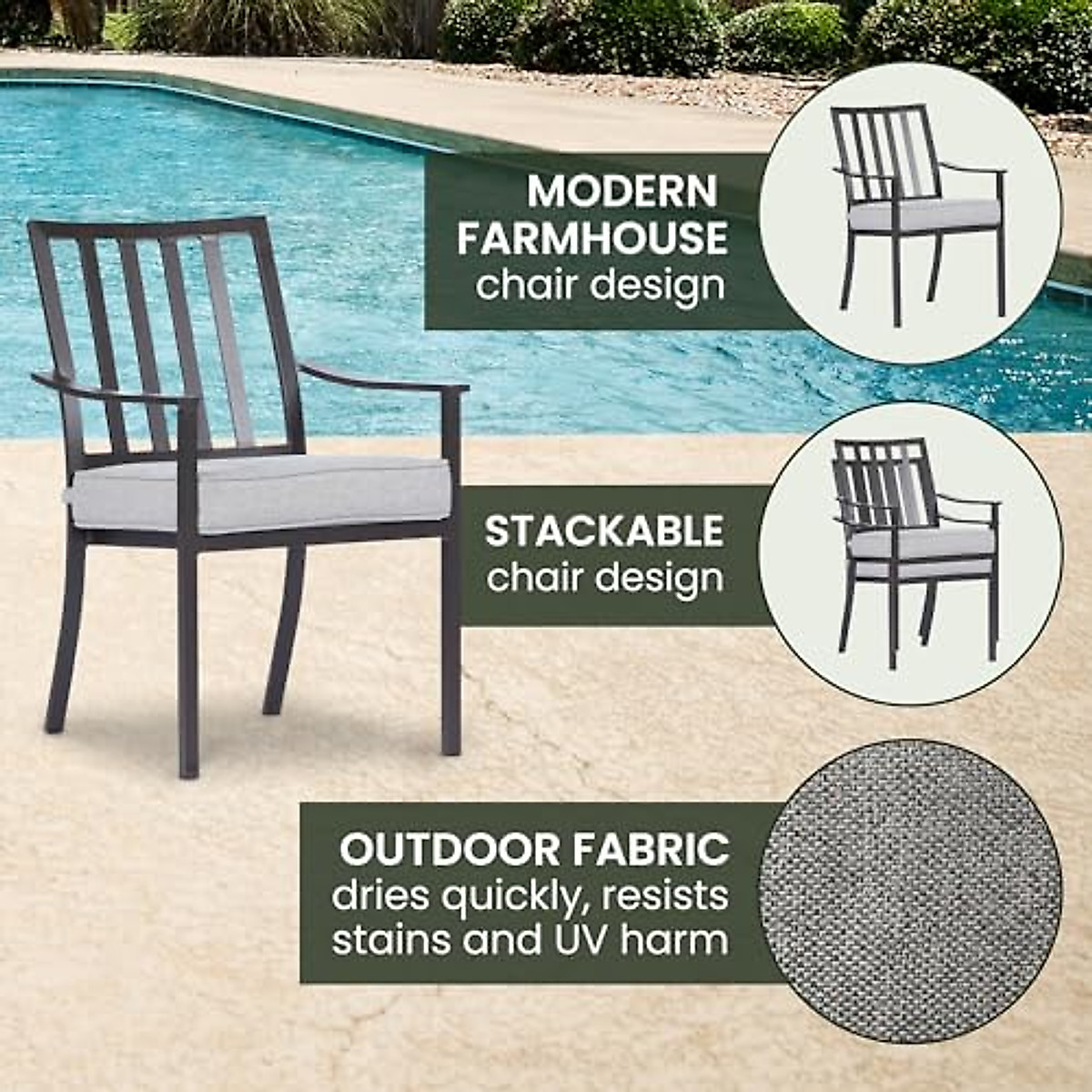Mod Furniture Carter 7-Piece Patio Dining Set, Modern Patio Furniture, Outdoor Dining Set for 6 with All-Weather Aluminum Frames, Padded Dining Chairs, and Slat Table