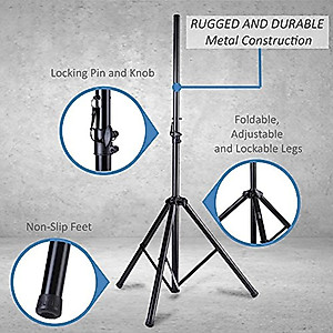 Pyle Universal Dual PA DJ Tripod 2 Speaker Stand Kit with Adjustable Height & Storage Bag Constructed with Heavy Duty Durable Steel & Lightweight for Easy Mobility Safety PIN Screw Locks PSTK107,Black
