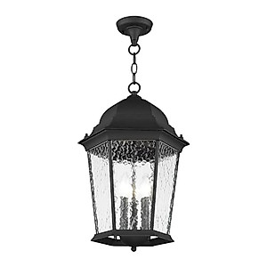 Livex Lighting 75475-14 Textured Black Outdoor Semi-Flush Mount with Clear Water Glass