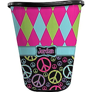 RNK Shops Harlequin & Peace Signs Waste Basket - Single Sided (Black) (Personalized)