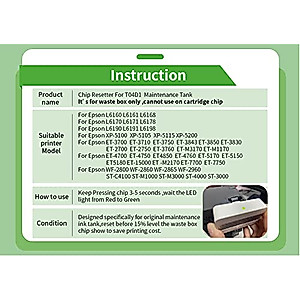 T04D1 Maintenance Ink Tank Waste Box Chip Resetter for Epson L6160 L6161 L6168 L6170 L6171 L6178 L6190 L6191, white