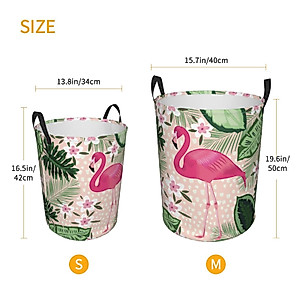 Gbuzozie 38l Round Laundry Hamper Flamingo Palm Leaves Flowers Storage Basket Waterproof Coating Organizer Bin For Nursery Clothes Toys