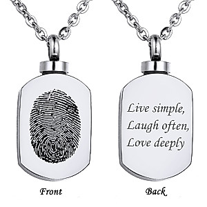 Valyria Personalized Fingerprint Jewelry Polished Blank Stamp Charm Urn Pendant Necklace Memorial Ash Keepsake(Fingerprint with Engraving)