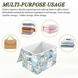 SEHANY Cute Christmas Snowman Closet Storage Bin with Lids and handles, Foldable Fabric Storage Baskets Organizer Large Cube Storage Boxes for Clothes Blanket Office Nursery, 16.5x12.6x11.8 in