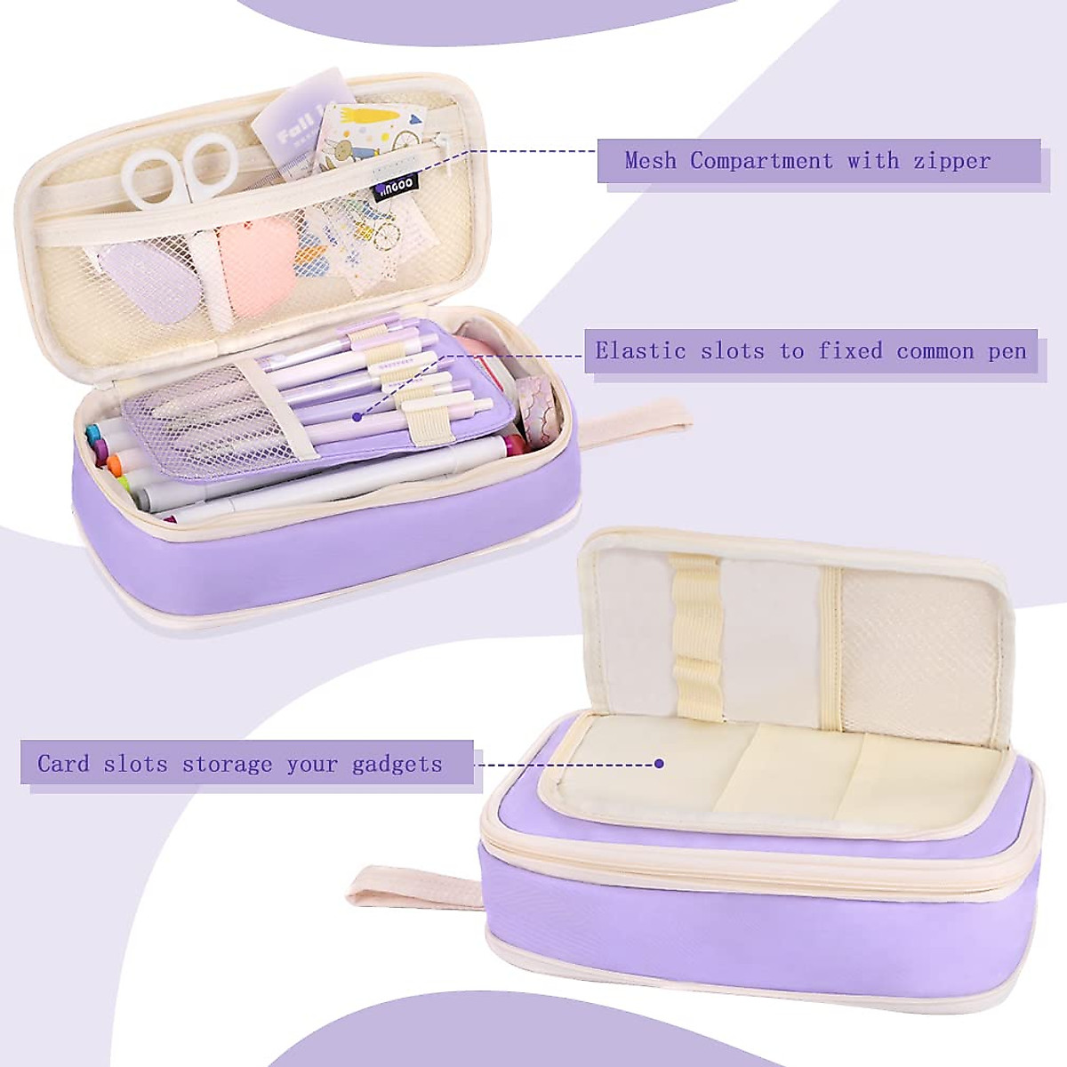 iSuperb Big Capacity Pencil Case Large Pencil Pouch Portable Storage Bag Zipper Organizer Makeup Cosmetic Bags for Women Office (Purple)