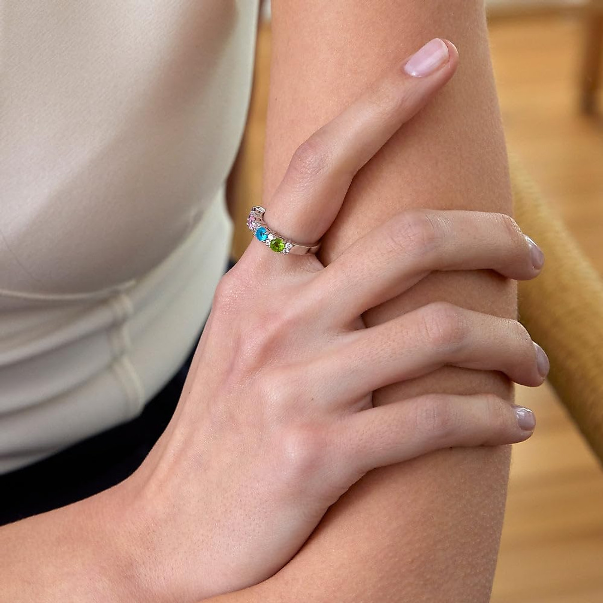 EVE'S ADDICTION Women's Personalized Sterling Silver Two Stone Simulated CZ Birthstone Ring (ring size 6) - Custom Birthstone Ring for Mom - Gift for New Mom - Gifts for Mom