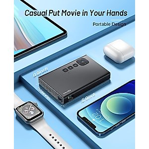 Mini Projector, ELEPHAS DLP Portable Projector with WiFi and Bluetooth, 1080P Outdoor pocket Rechargeable Wireless projector for Camping Compatible with iPhone, Android, PS4(Bag and Tripod included)