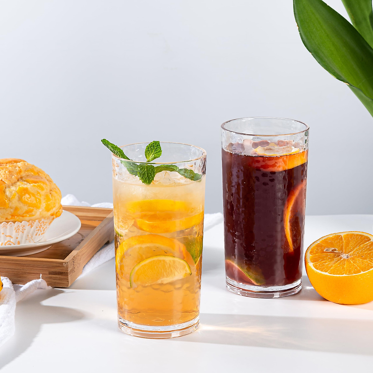 KX-WARE 20-ounce Acrylic Glasses Plastic Tumbler, set of 6 Clear - Hammered Style, Dishwasher Safe, BPA Free