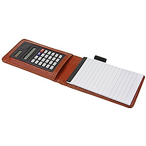 Small Pocket PU Leather Business Notebook Lined Memo Pad Holder Jotter Book Steno Notepad 3.5-Inch X 5.5-Inch Note Pad, Refillable, 8 Digital Calculator, Pen Holder Loop, Metal Ball Point Pen