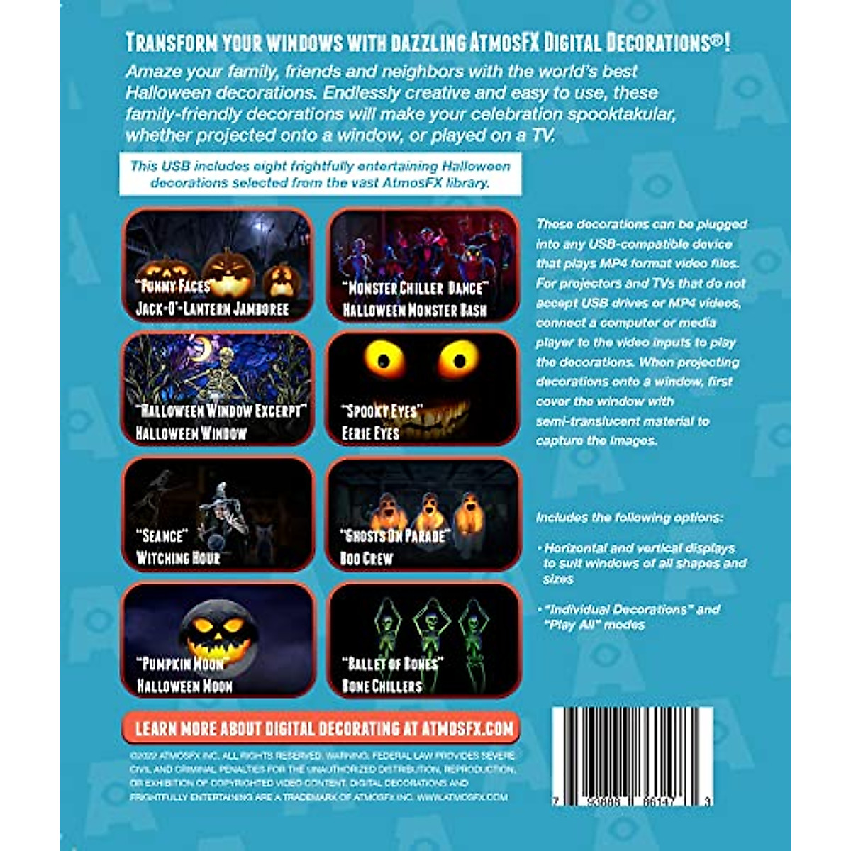 AtmosFX® Halloween Digital Decoration on USB Includes 8 Atmosfx Video Effects for Hallloween