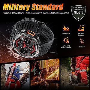 Military Smart Watch for Men Tactical Rugged Smart Watch with Bluetooth Call Flashlight 1.45" Big Screen Fitness Tracker Heart Rate Sleep Monitor Watch Waterproof Sports Smartwatch for iPhone Android