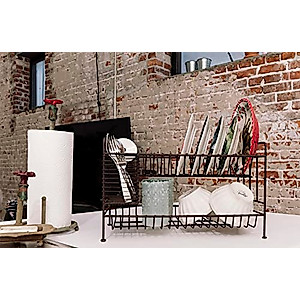 Creative Co-Op 2-Tier Metal Dish Rack with Utensil Compartment