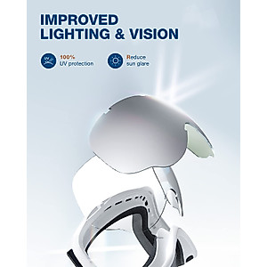 ZIONOR Lagopus Ski Snowboard Goggles UV Protection Anti fog Snow Goggles for Men Women Adult Youth VLT 8.6% White Frame Silver Lens