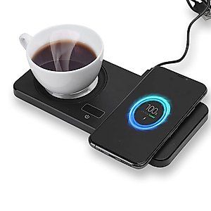 eboxer 1 Coffee Mug Warmer, 2 in 1 Phone QI Wireless Charger Drink Heating Warmer Magnetic USB Charging, Constant Temperature 13155 for OfficeHome to Warm Tea, Milk default