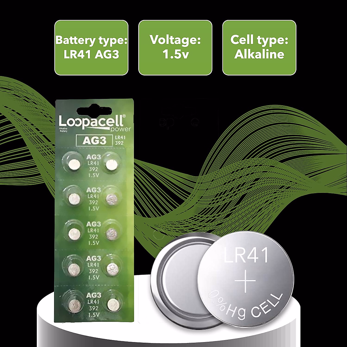 LOOPACELL AG3 LR41 Batteries - AG3 392 384 192 Battery - 1.5V Alkaline Button Coin Cell Batteries (10 Count (Pack of 1))
