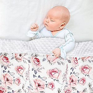 Baby Blanket for Girls, Super Soft Double Layer Minky Blankets with Dotted Backing, Floral Newborn Nursery Bed Blanket, Pink Flower, 30 X 40 Inches