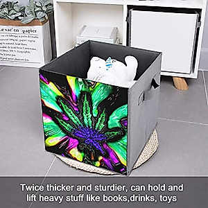 Trippy Psychedelic Leaf Storage Bins Cubes Foldable Fabric Organizers with Handles Clothes Bag Book Box Toys Basket for Shelves Closet 10.6"