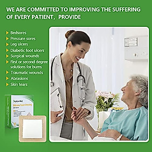 kastormed Silicone Adhesive Foam Dressing with Gentle Border 4''x4'' 10 Pack, High Absorbency Foam Wound Bandage for Bed Sore, Leg Ulcer, Diabetic Ulcer