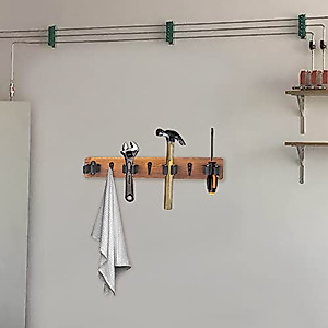 Mop and Broom Holder Wall Mount Solid Wood Broom Rack Wall Mount 4 Positions 3 Hooks for Home, Kitchen, Garden, Tools, Garage Organizing, Cleaning Supplies Organizer Indoor Outdoor