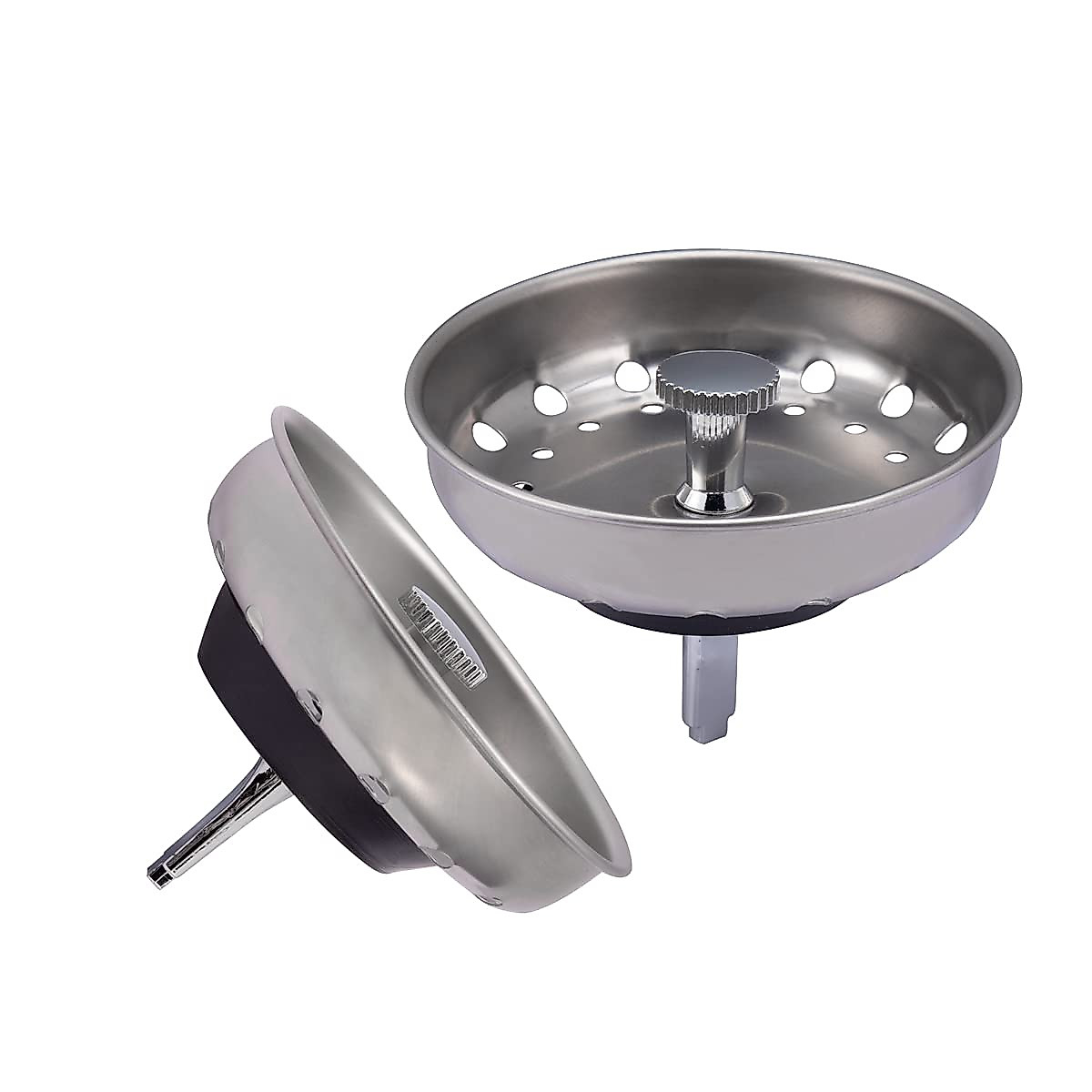 HOMER 2 Pcs Stainless Steel Kitchen Sink Basket Strainer Replacement for 3-1/2 Standard Drain, Kitchen Sink Strainer and Stopper, Basket Replacement with Metal Center Knob, Rubber Stopper Bottom