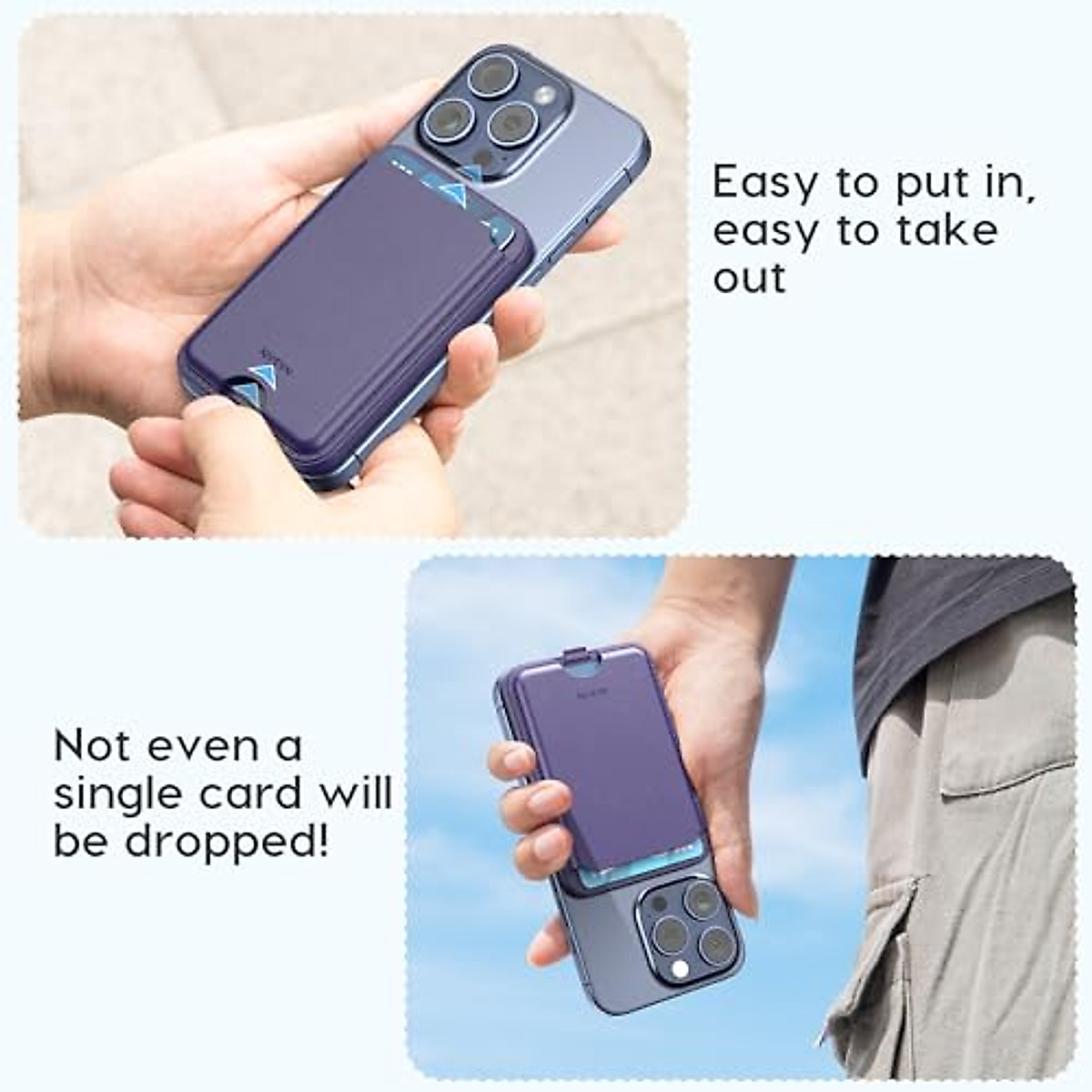NIYEVN Magnetic Cardholder Wallet for iPhone - Leather Cellphone Magnet Wallet with Adjustable 3 Card Holder Stand Compatible with MagSafe Wallet for Back of Apple Phone 15/14/13/12 Series 丨 Purple