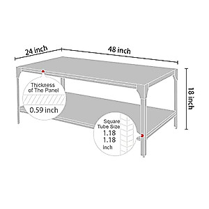 Coral Flower Modern 48 Inch Wood Board Coffee Table for Living Room with Industrial Design Farmhouse Style, Sturdy Metal Frame, and Bottom Storage Shelf，Brown.