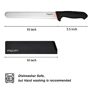 BOLEXINO Bread Knife 10 Inch Serrated With Sheath And Wide Wavy Edge, Professional Bread Knife for Homemade Bread, Crusty Breads, Cake, Bagel, 2.5MM Thickened High Carbon Stainless Steel