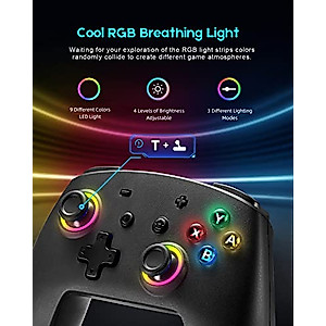 YKOEX Switch Controller, 9 LED Colors, Switch Pro Controller Compatible with Switch/Switch OLED/Switch Lite, Wireless Gamepad with Back Buttons/Programmable/Motion Control/Dual Vibration/Turbo