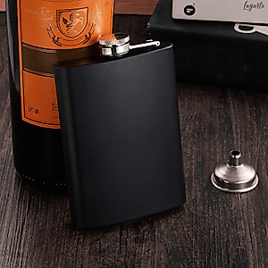 Matte Black Flasks for Liquor Stainless Steel - 8oz Flasks for Liquor Flasks for Women Vodka Alcohol Liquor Flasks for Men Drinking Flasks - Leak Proof Drinking Funnel Flask for Men Whiskey Flask
