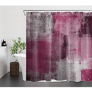 LB Pink and Grey Shower Curtain Sets with Rugs Country Retro Abstract Texture Geometric Pattern Fabric Shower Curtain with Hooks Modern Watercolor Bathroom Curtains Shower Set, 70x70 inches