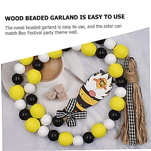 Abaodam 4 Pcs Bee Wooden Beads Farmhouse Bead Garland Wooden Sign Prayer Bead Wall Decor Wooden Tiered Tray Decor Wood Pallet Wooden Hanging Bead Garland Beadwork Tassel