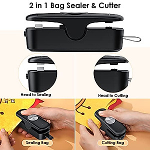 OEOP 2-Pack Mini Bag Sealer, 2 in 1 Heat Sealer & Cutter Battery Powered, Vacuum Sealer Portable Handheld Bag Resealer Kitchen Gadget Machine for Food Chip Bags Storage (Battery Included)