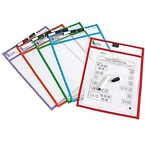 Learning Resources Write and Wipe Pockets, 5 Colorful Classroom Dry Erase Pockets, Ages 3+