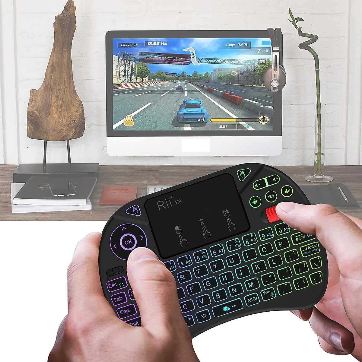 Rii X8 Mini Keyboard,2.4GHz Portable Wireless Keyboard with Touchpad Mouse,RGB Backlit,Rechargeable Battery for Android TV Box/Mac/PC/Nvidia Shield