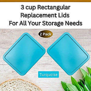 Klareware 3 cup Rectangle Plastic Food Storage Replacement Lids Covers for Klareware and Pyrex 7210-PC Glass Bowls (Container not Included) (2 Pack - Turquoise)