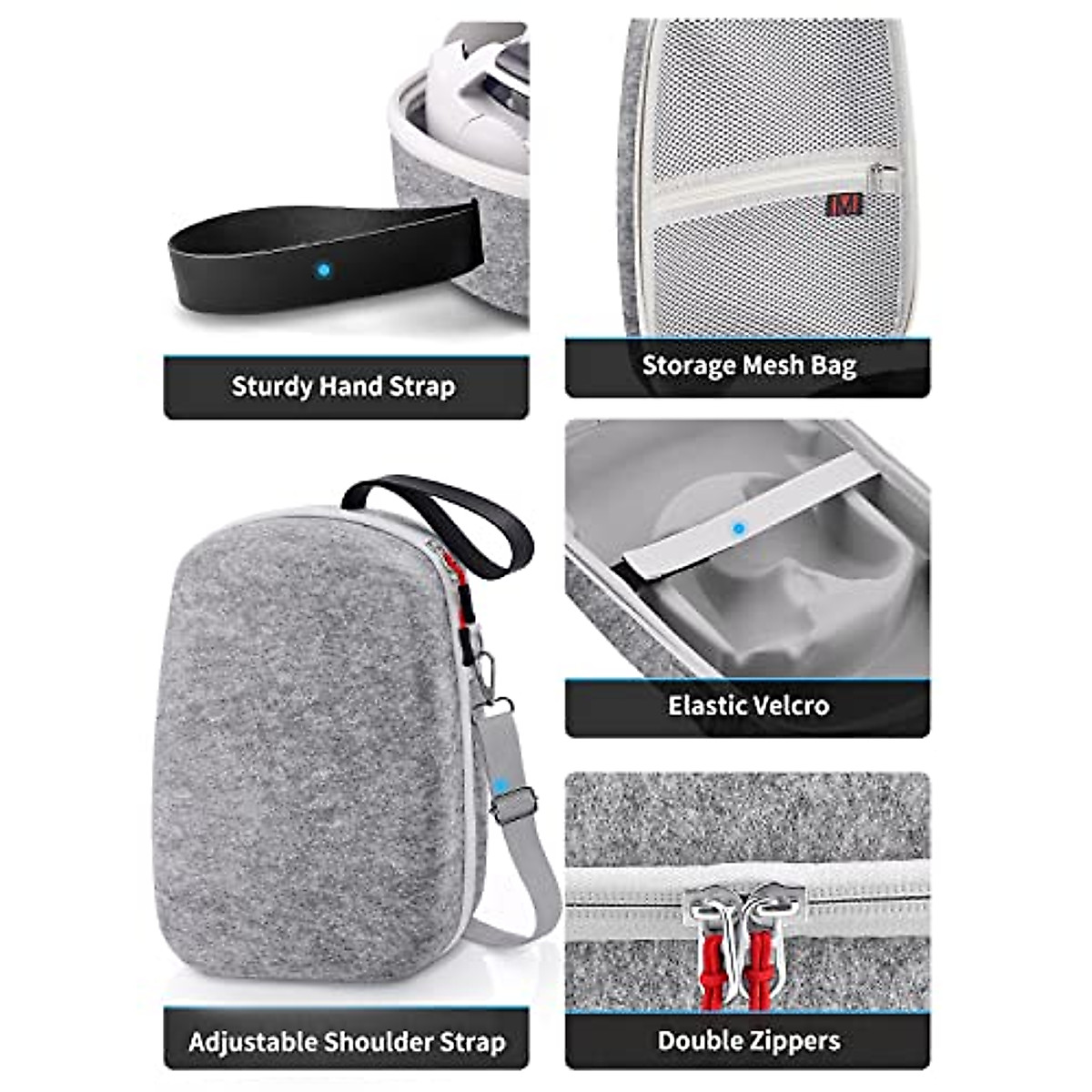 TOENNESEN Hard Carrying Case Compatible with Meta/Oculus Quest 2 VR Headset with Official Elite Battery Strap and Touch Controllers Accessories, Lightweight for Travel and Home Storage(Grey)